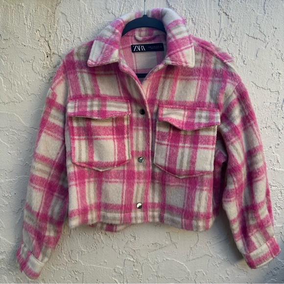 Zara | Jackets & Coats | Zara Shacket Overcoat Women Xs Plaid Cropped ...